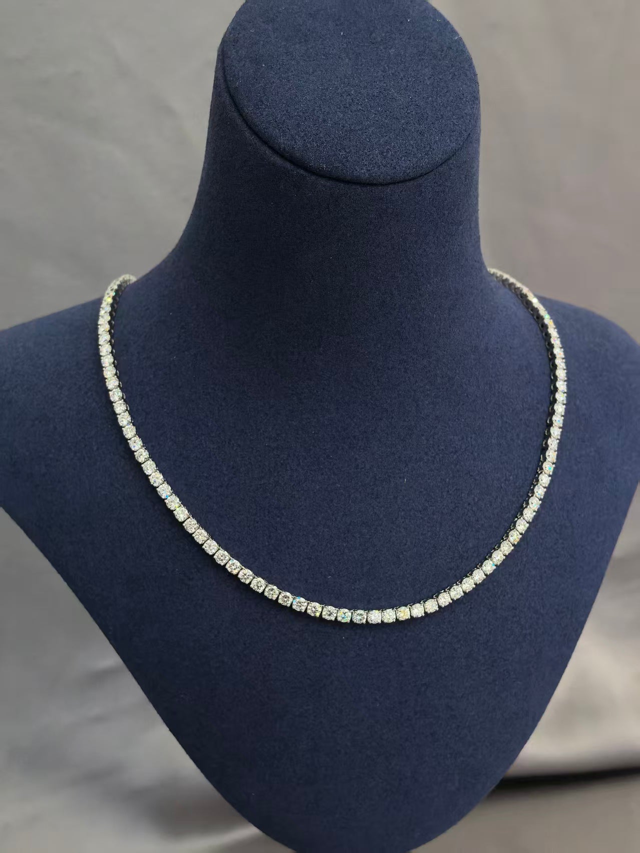 Platinum 0.12ct Round Lab Diamond Full Tennis Necklace | Fancy & Timel ...