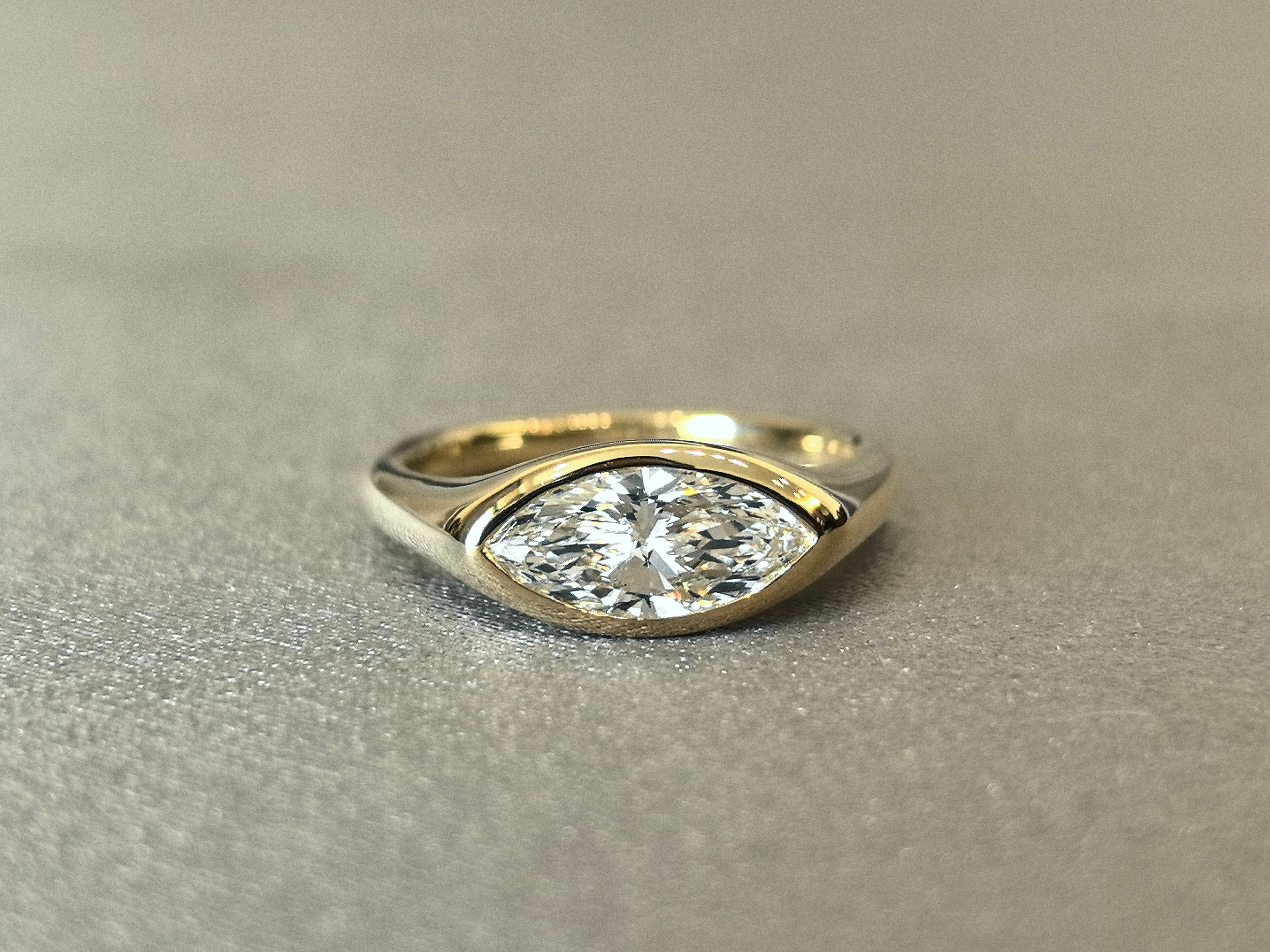 14K Gold Plain Band | Horizontal Marquise Diamond | Modern Solitaire ...